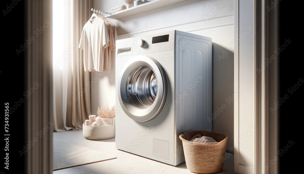 Minimalist laundry room interior bathed in natural light. modern front ...