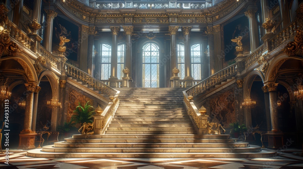 Grand Staircase in a Classical Museum: A majestic staircase within a ...