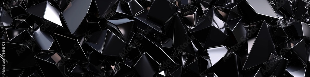 Enigmatic 3D wall of jet-black obsidian, with a mirror-like gloss and ...
