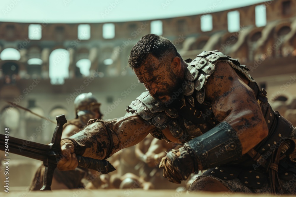 Gladiator in coliseum: fierce warrior in iconic roman arena, epitome of ...
