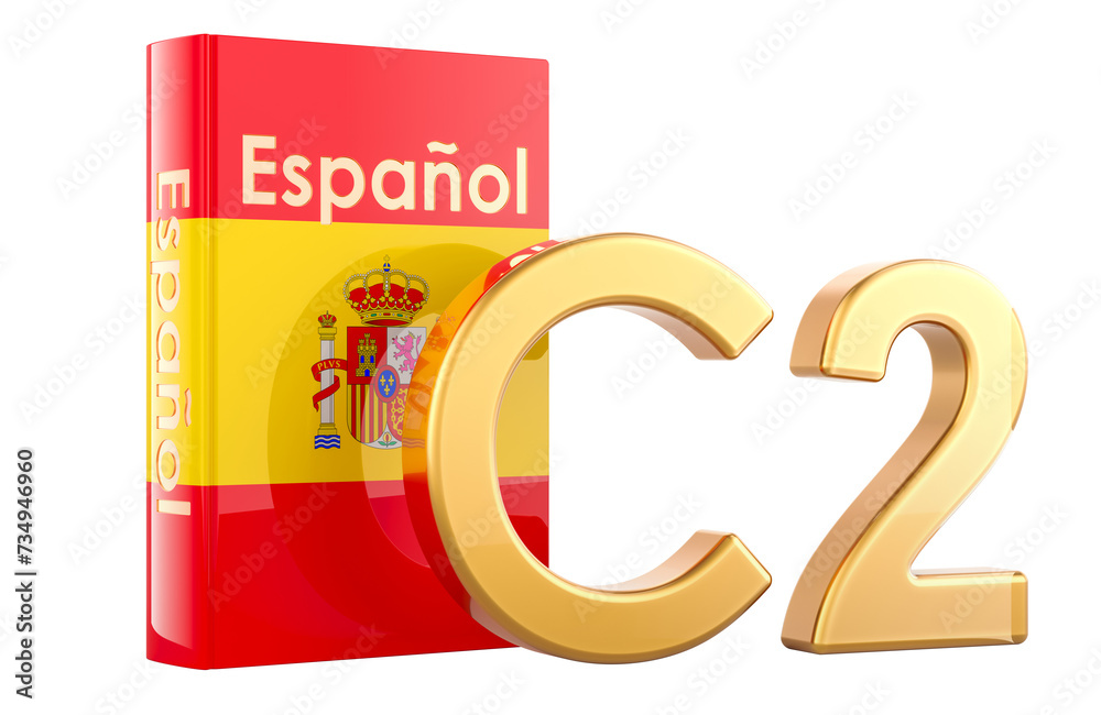 C2 Spanish level, concept. C2 Proficiency. 3D rendering isolated on ...