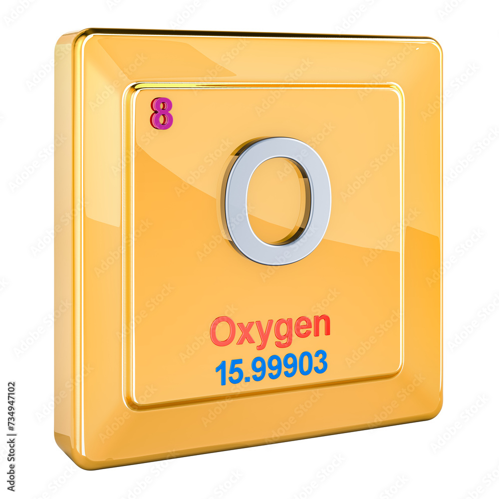 Oxygen, O chemical element sign number 8 in periodic table. 3D ...