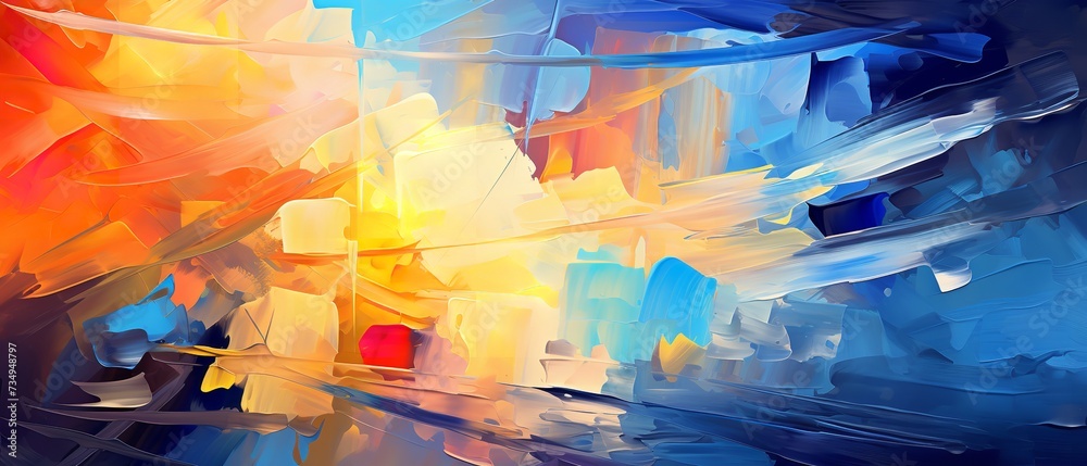 A vibrant and abstract painting captures the stunning colors of a ...