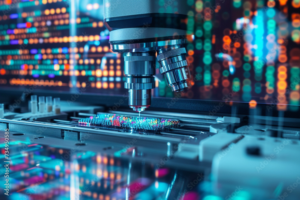 A high-tech genomic sequencing machine processing DNA samples with ...