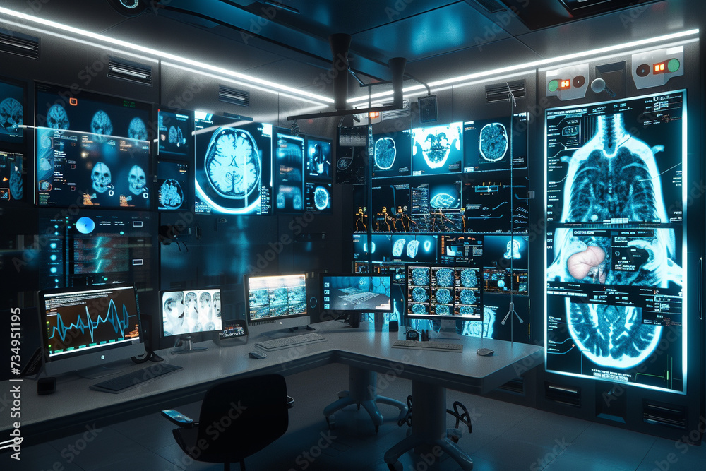 An advanced medical imaging room filled with AI-powered diagnostic ...