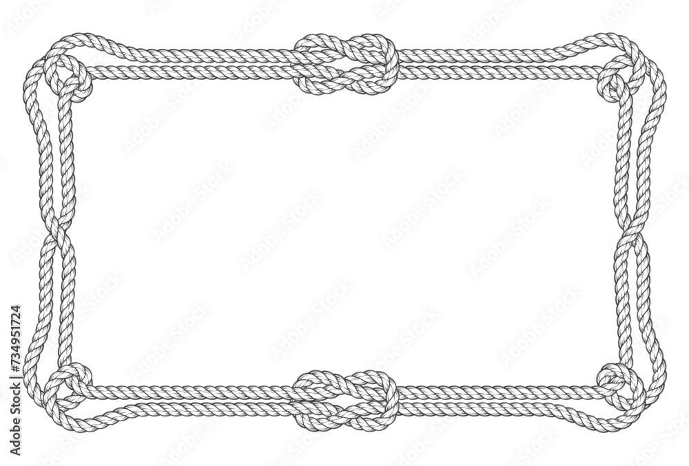 Square rope frame with corner loops, double border and knots, marine ...