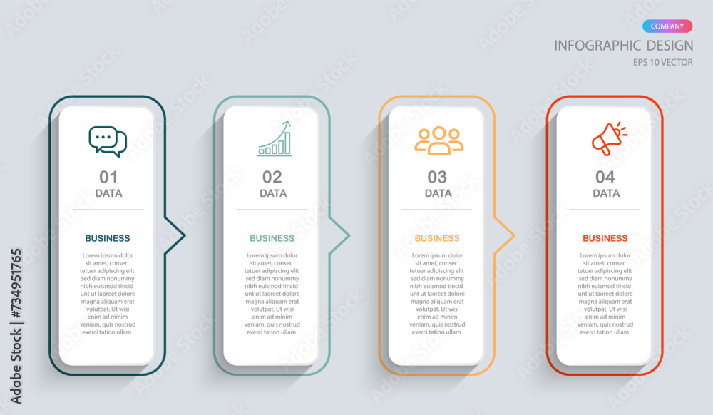 4 step business process chart with company graphic elements. Company ...
