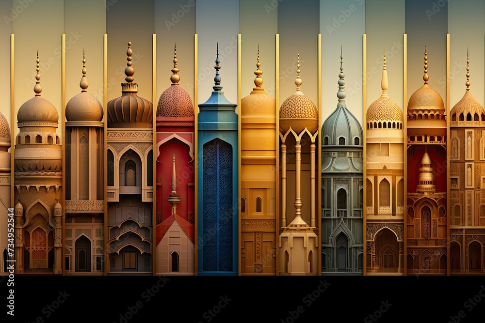 Colorful illustration of islamic mosque. eid and ramadan kareem theme ...