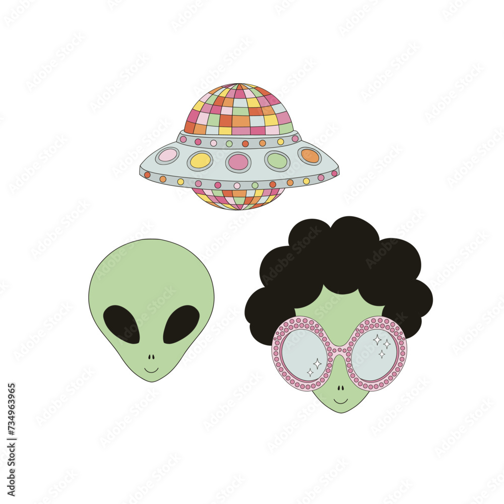 Vetor de Retro sci-fi green man alien head with afro hair style in ...