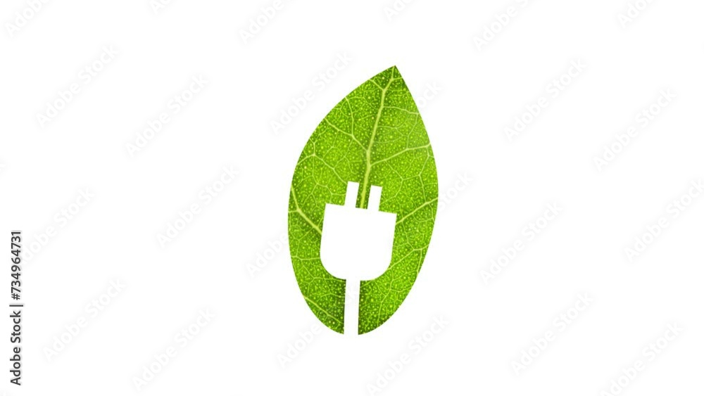 Green energy logo animation. Waving green leaf with plug on white ...