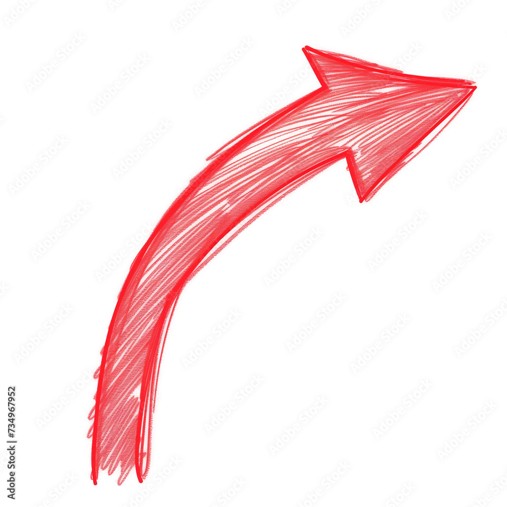 Red arrow pointing up. Isolated on a transparent background. Drawn ...