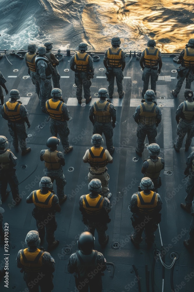 A group of physically diverse Navy personnel on a carrier deck ...