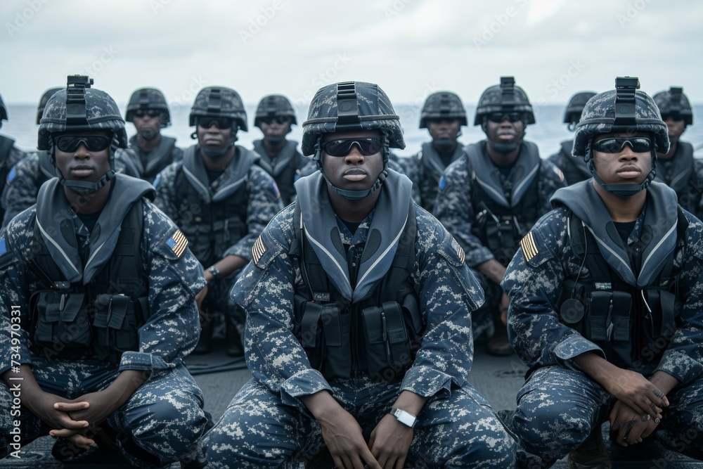 A group of physically diverse Navy personnel on a carrier deck ...