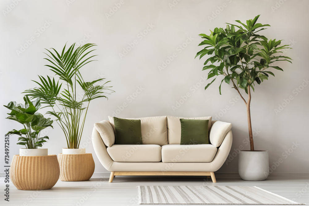 Minimal living room with indoor plants. Bright authentic home interior ...