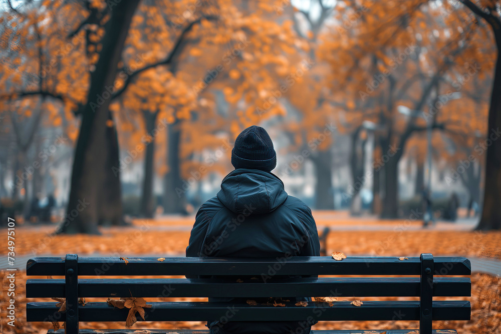 Mental health support needed - person sitting alone on a bench in a ...