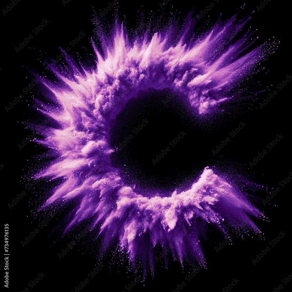 Letter C - Purple powder explosion font isolated on black background ...