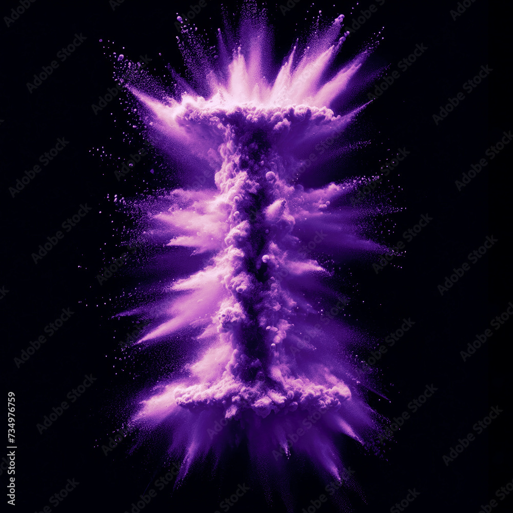 Letter I - Purple powder explosion font isolated on black background ...