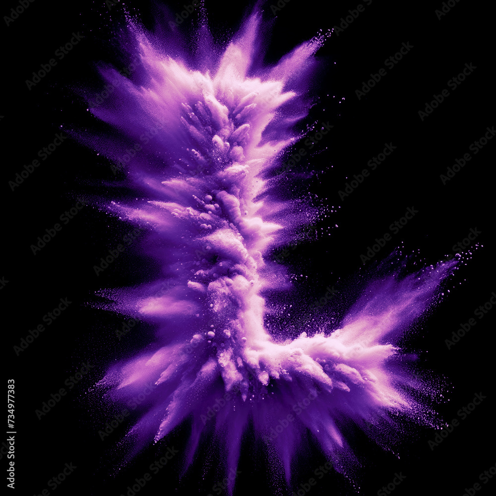 Letter L - Purple powder explosion font isolated on black background ...