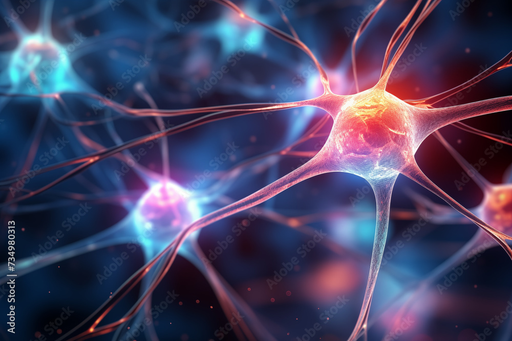 Neuron brain cells illustration. Complex neuronal network neurons ...