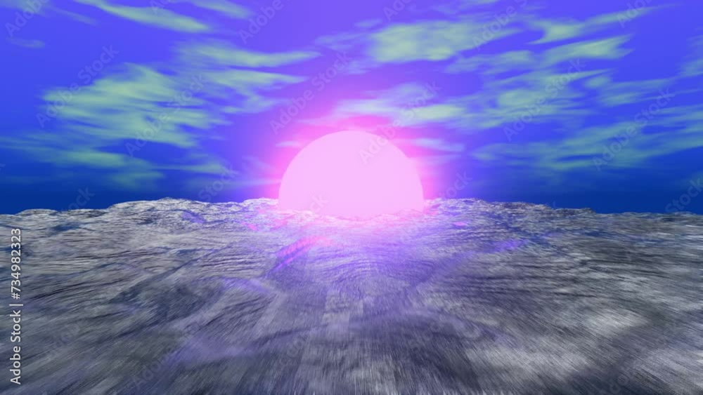 Flying to the sun over abstract landscape of Mars planet seamless loop ...