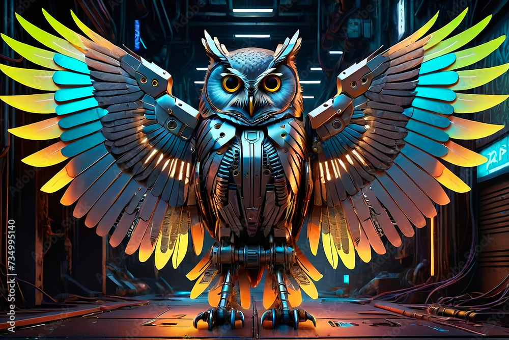Cyberpunk owl with futuristic armor and cyber enhancements. Stock ...