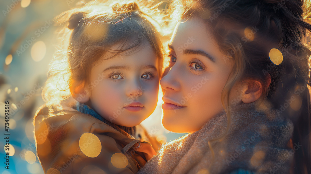 Moments of bonding, hugging mother and child, tender and intimate ...