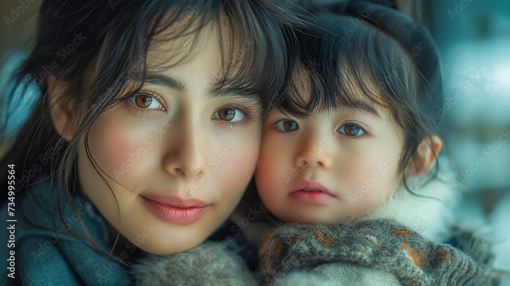 Moments of bonding, hugging mother and child, tender and intimate ...