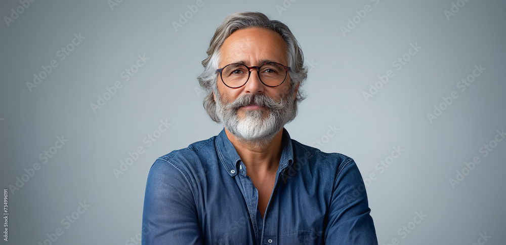 Standing portrait of a smiling adult man A cheerful face, a kind smile ...