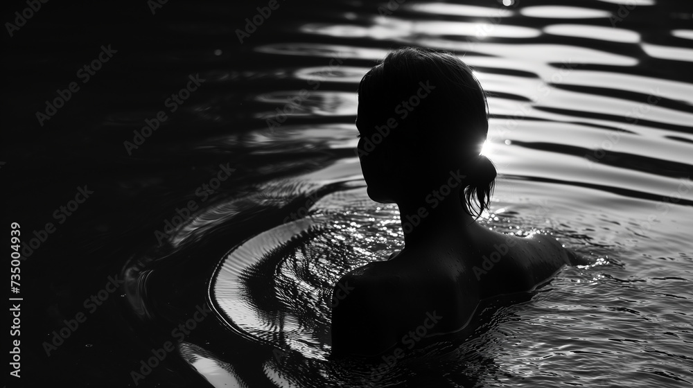 shoulders emerging from a body of still water Stock Photo | Adobe Stock