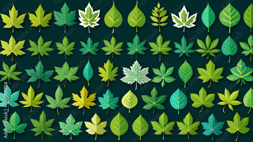 Green leaves big vector collection - Set of graphical elements with ...