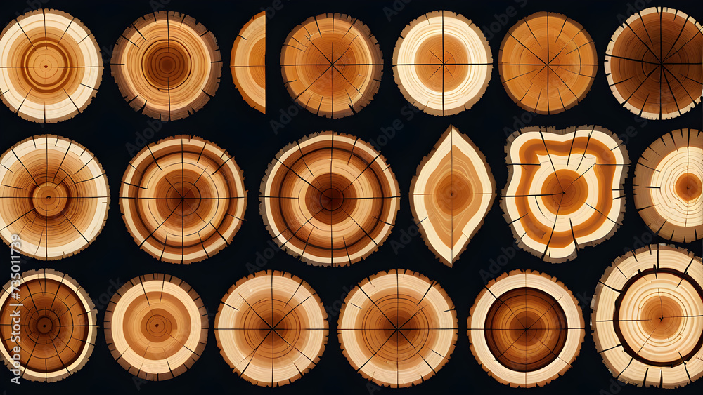 vector collection of tree rings saw cut tree trunk wood log cross ...