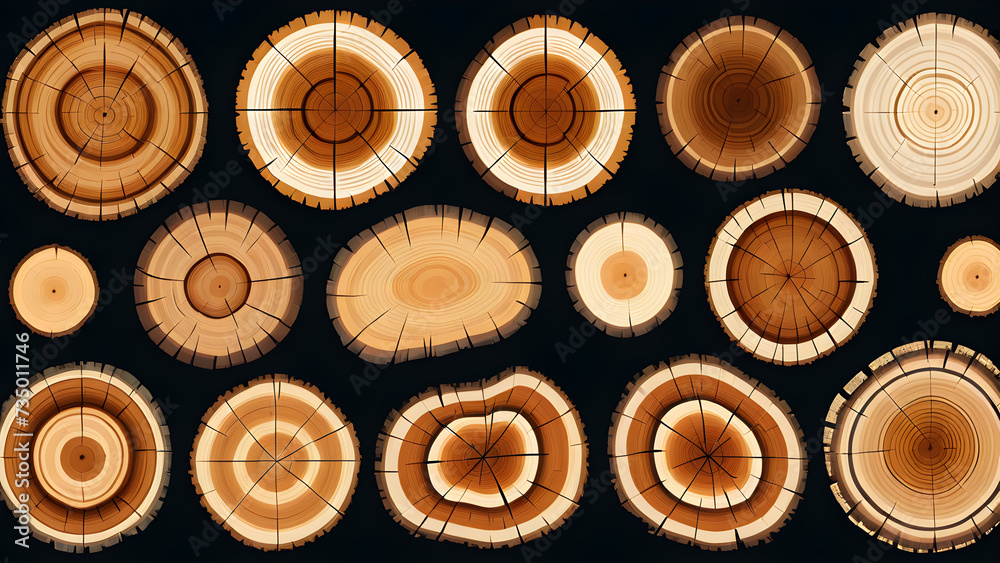 vector collection of tree rings saw cut tree trunk wood log cross ...