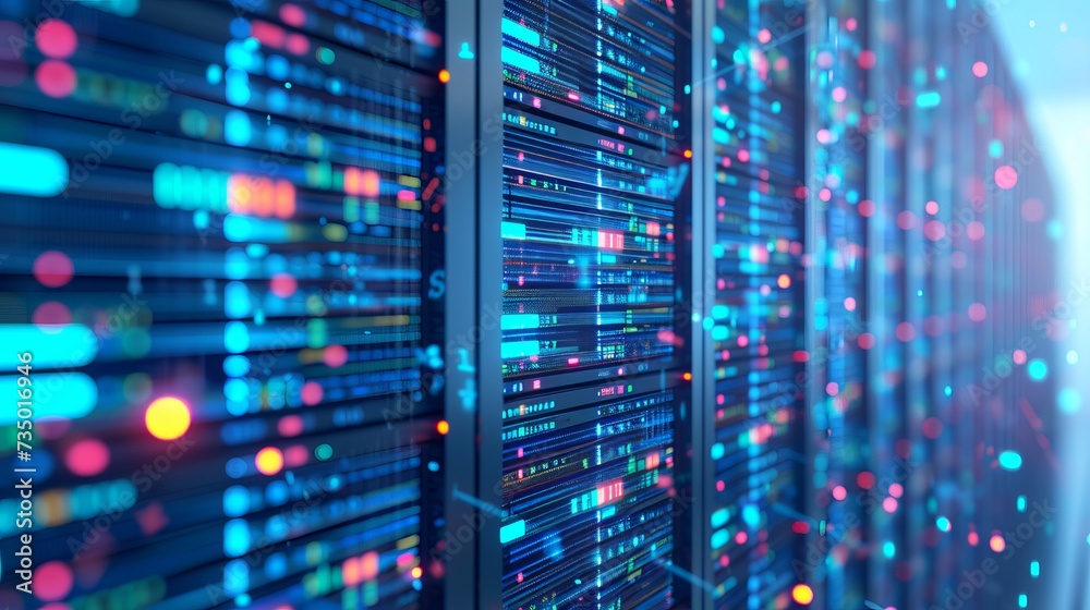 Dynamic and dramatic computer network diagram with servers, routers ...