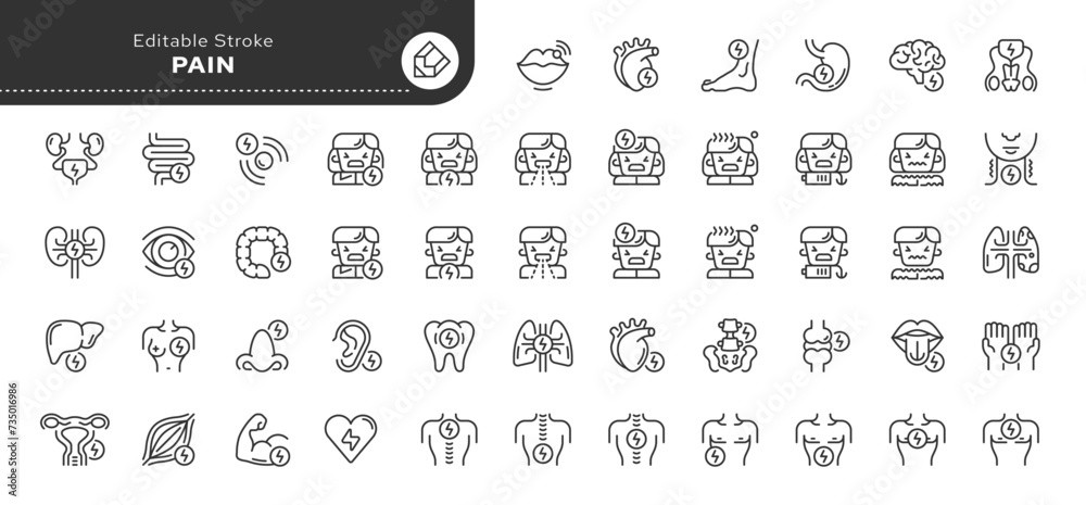 Set of line icons in linear style. Series - Pain. Human pain in the ...