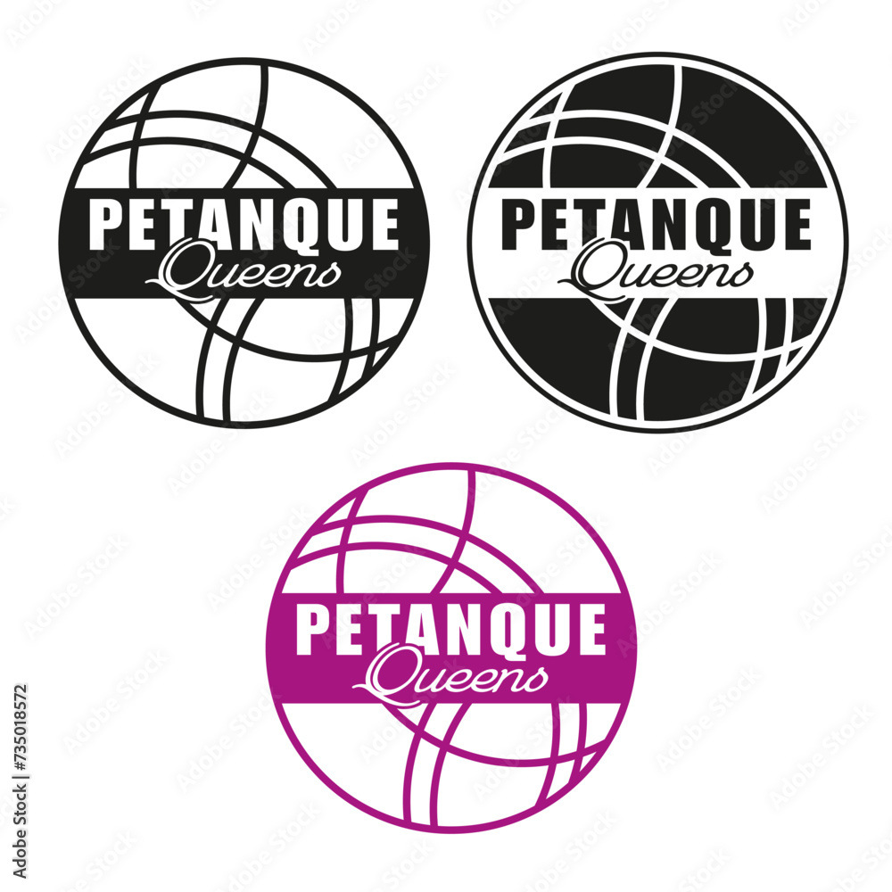 Petanque and boule logo icon pictogram with a boule ball for a queen ...