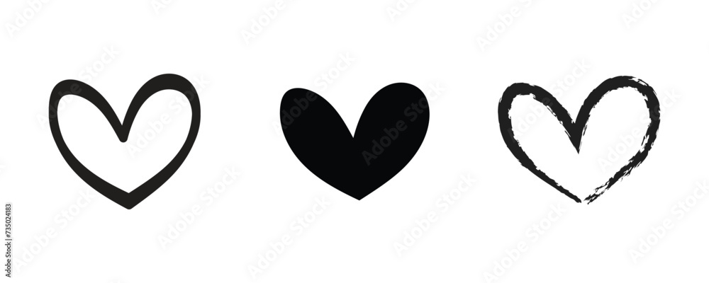 Black heart doodle icon. Isolated hand drawn love symbol with white ...