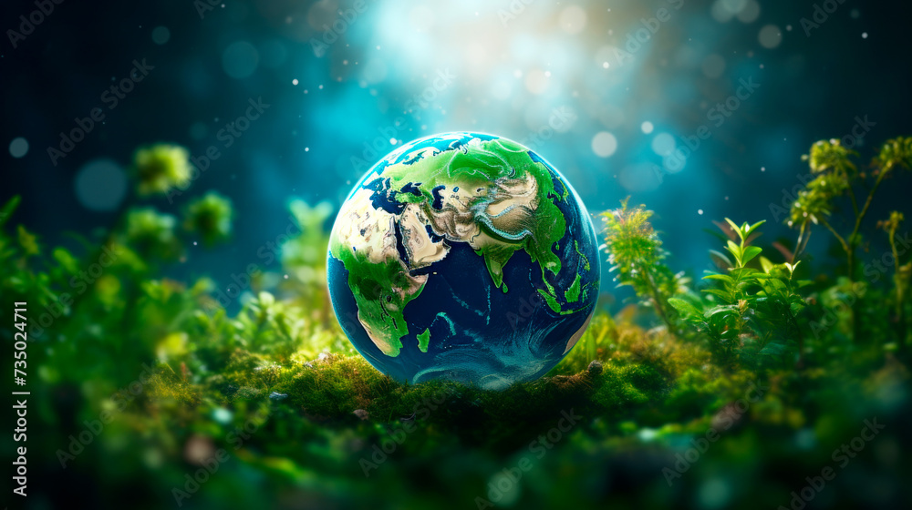 An artistic Earth portrayal, rich with verdant landscapes and varied ...