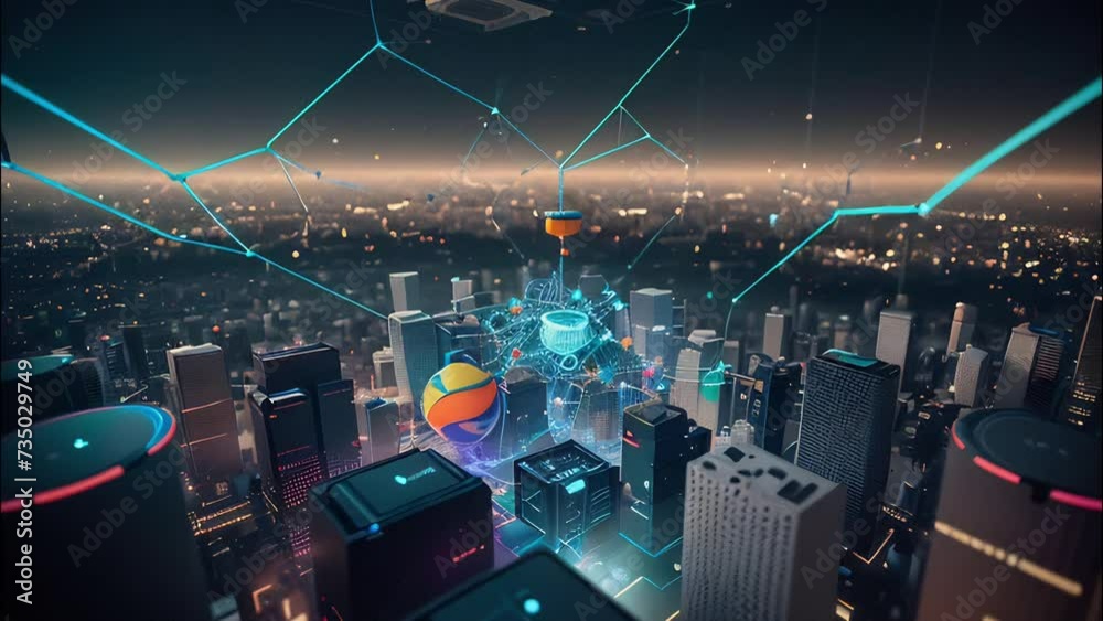 Concept of 'Big Data,' showcasing visual interplay of large-scale interconnected nodes and data ...