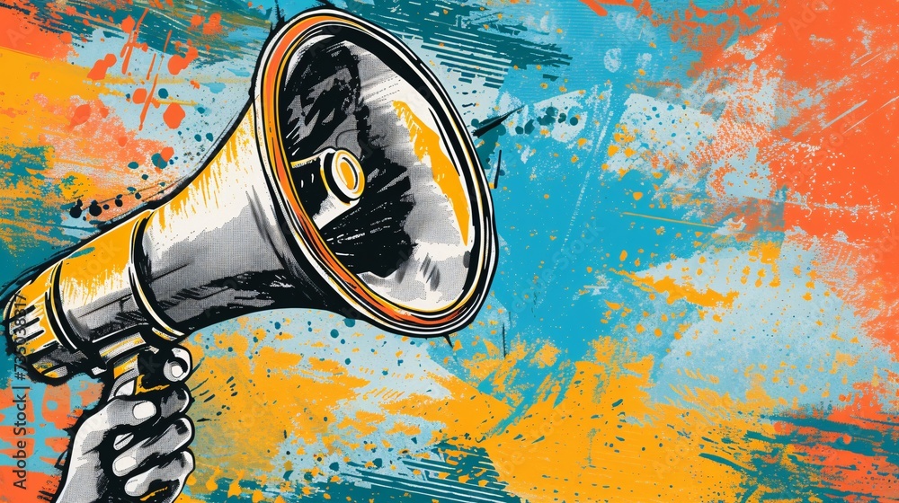 Retro-style vintage speaker hand-held with collage and trendy 90s ...