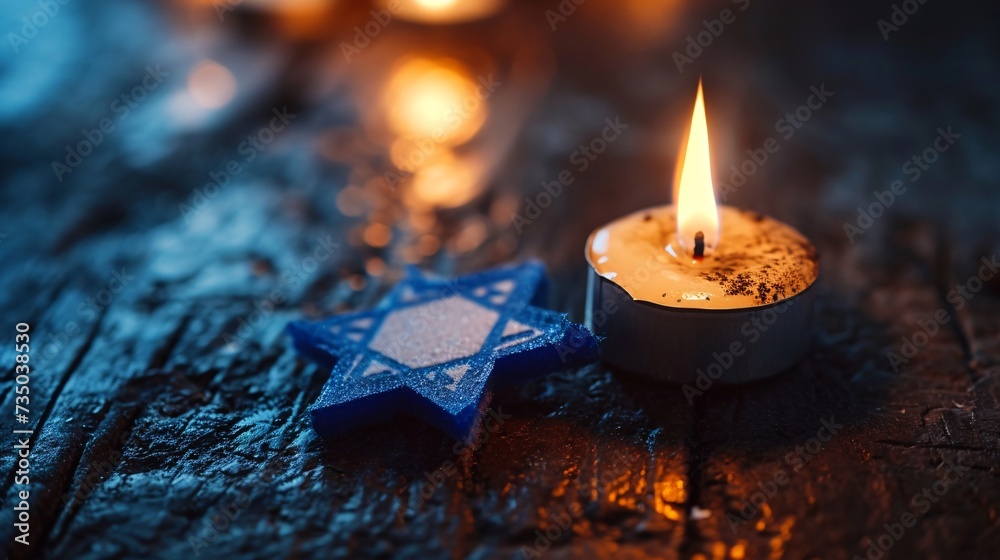 Commemorating the Holocaust with a luminous flame and Israeli flag on a ...