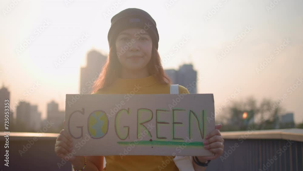 Go green Gen Z woman asia young people looking at camera stress showing ...