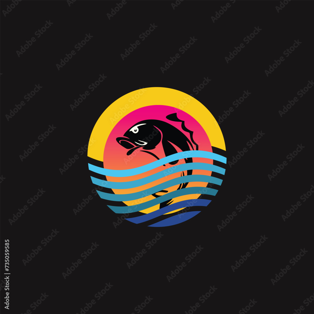 Fish logo with unique character concept and business card design ...