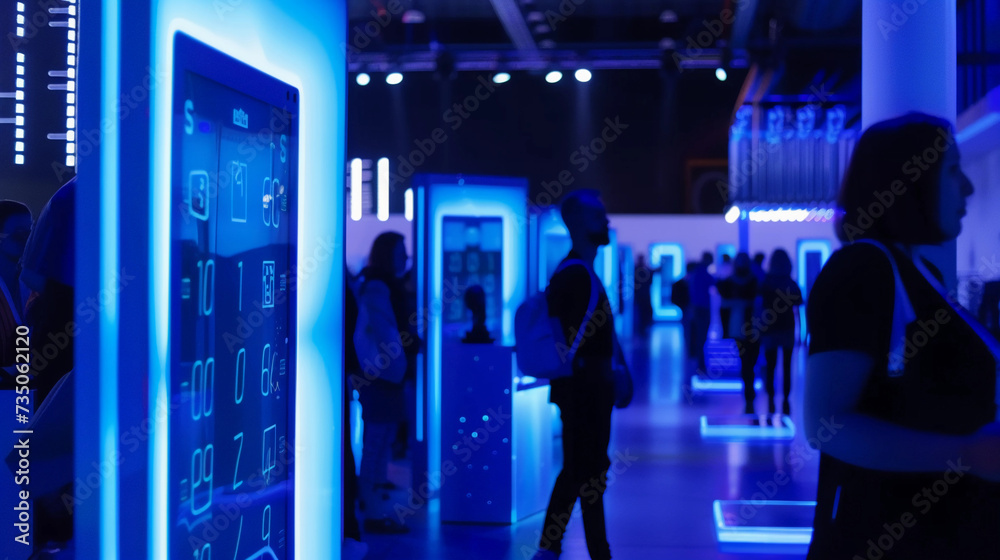 modern electronic raffle system, digital screens displaying numbers, a ...