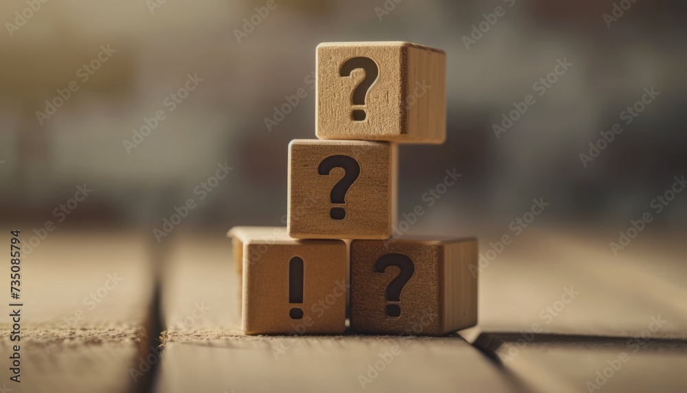 plastic bricks are stacked in threes with question marks on the corners ...