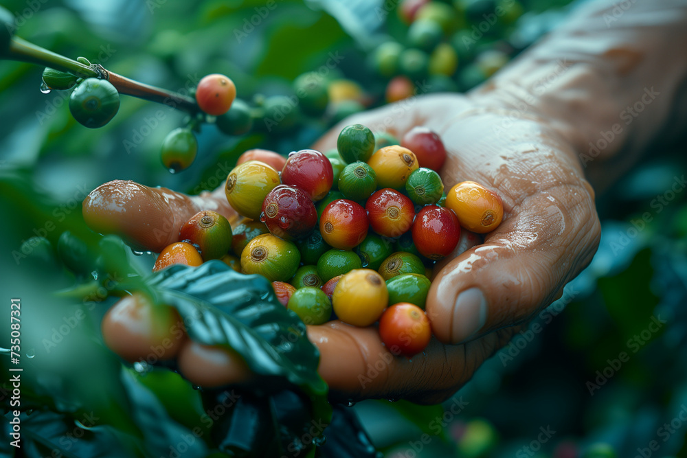 hand full of coffee beans, Captivating visual narrative showcasing the ...