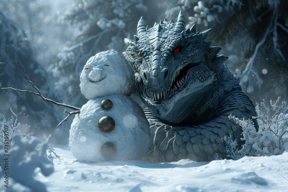 Enthralling scene of a mythical beast disguised as a snowman in a high ...