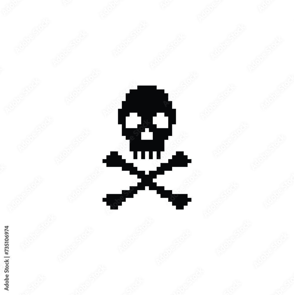 Vetor de Skull and bones icon 8 bit, pixel pirate icon for game logo ...