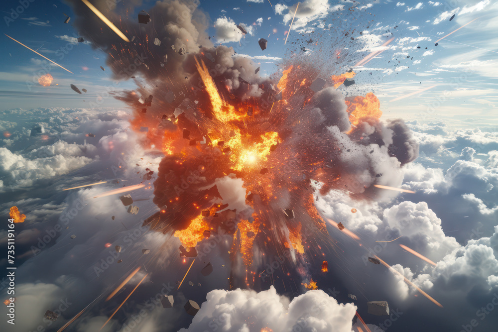 Majestic Sky Explosion Amidst Clouds Digital Artwork Displaying ...