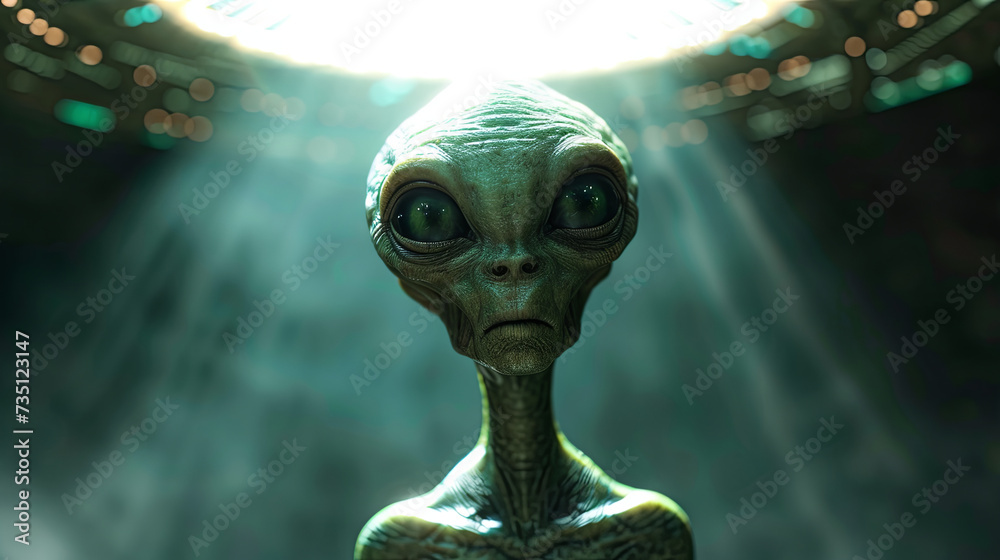 Portrait of an extraterrestrial standing beneath the illumination of a ...