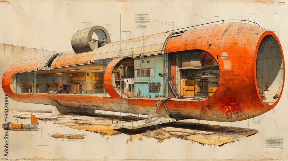 architectural model drawing of an underground nuclear bunker and ...